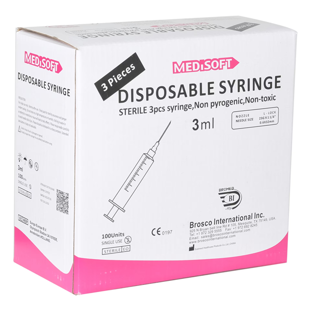 Buy Medisoft Syringe - 3ml 23G x11/4 Inch - Luer Lock Pack of 100 In UAE