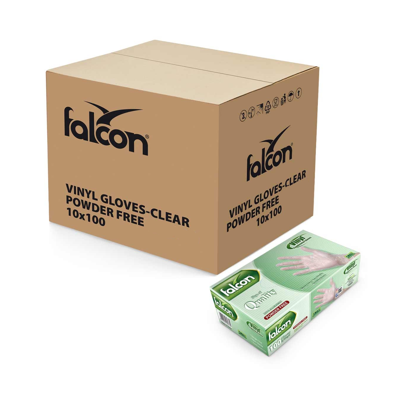 Buy Falcon Powder Free Clear Vinyl Gloves Medium,10 Box/Carton In UAE