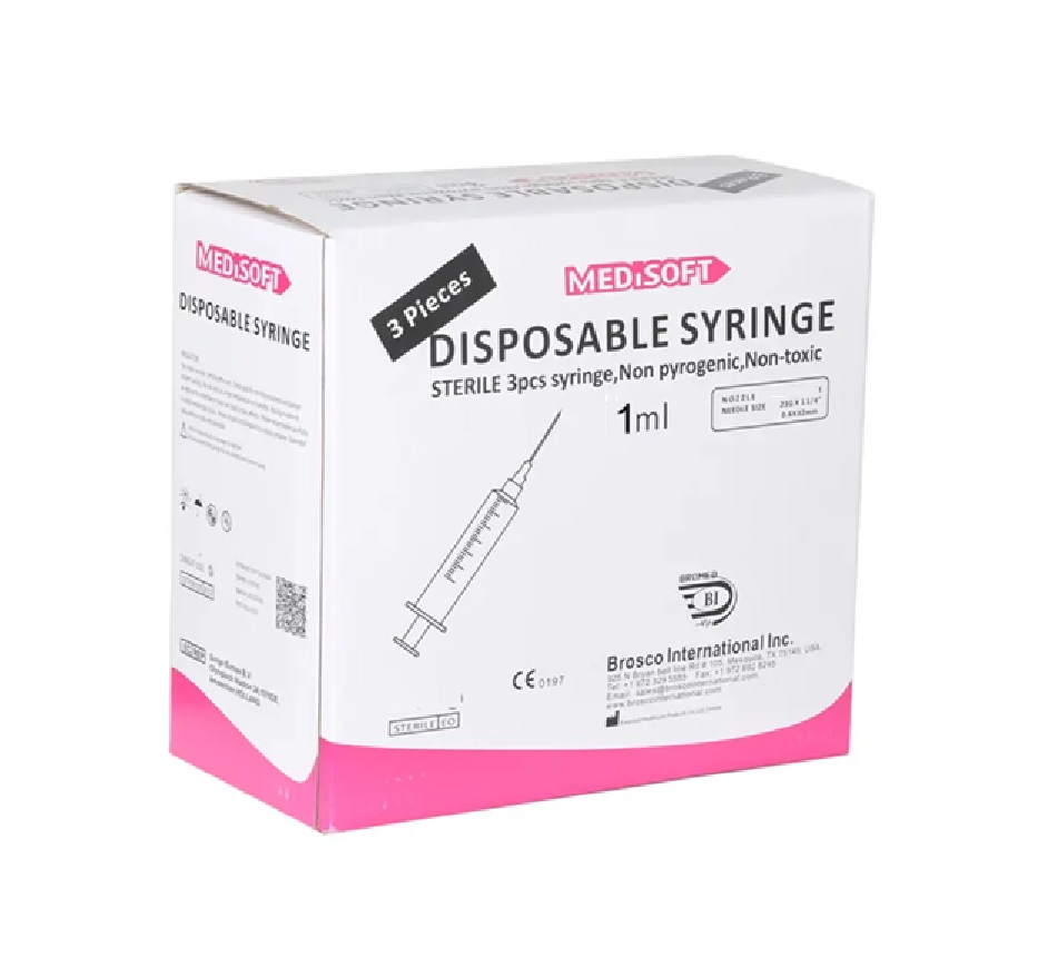 Buy Medisoft Syringe 1ml 26G 1/2 Luerslip Pack of 100 In UAE